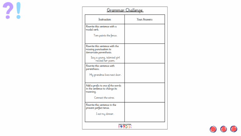 Grammar Challenge 1 – Easy Education Grammar