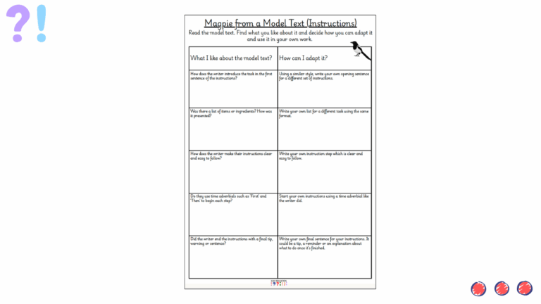 Magpie a Model Text – Instructions – Easy Education Grammar