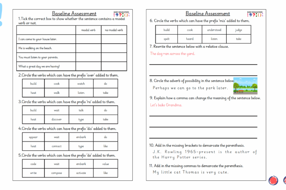 Baseline Assessments – Easy Education Grammar