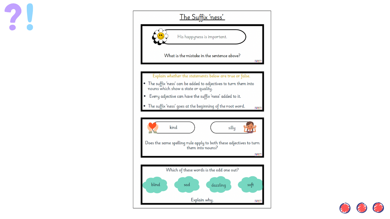 Suffix ‘ness’ Mastery Activities – Easy Education Grammar