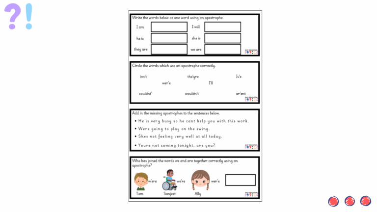 Apostrophes for Contraction Objective Starters – Easy Education Grammar