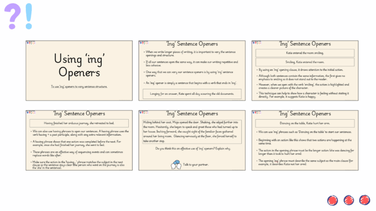‘Ing’ Sentence Openers – Easy Education Grammar